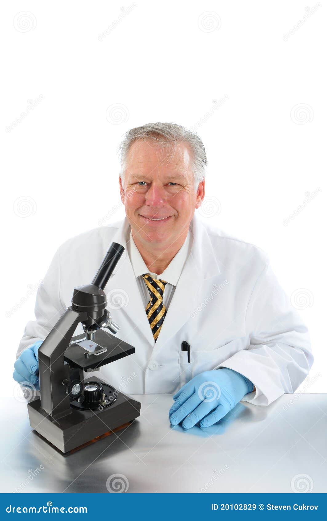 Lab Technician with Microscope Stock Image - Image of caucasian, senior ...