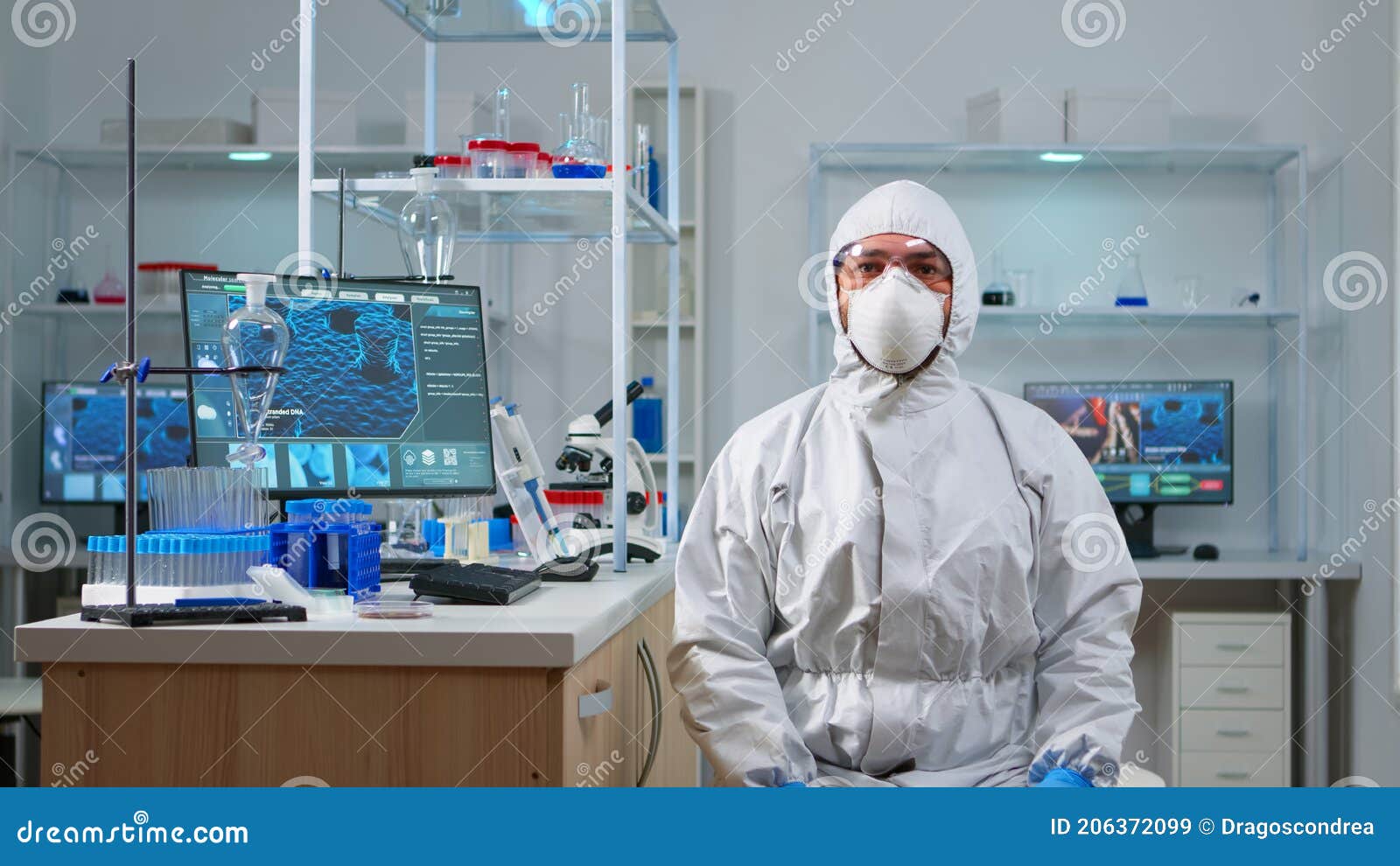 Lab Technician in Ppe Suit Working with Virtual Reality Stock Image ...