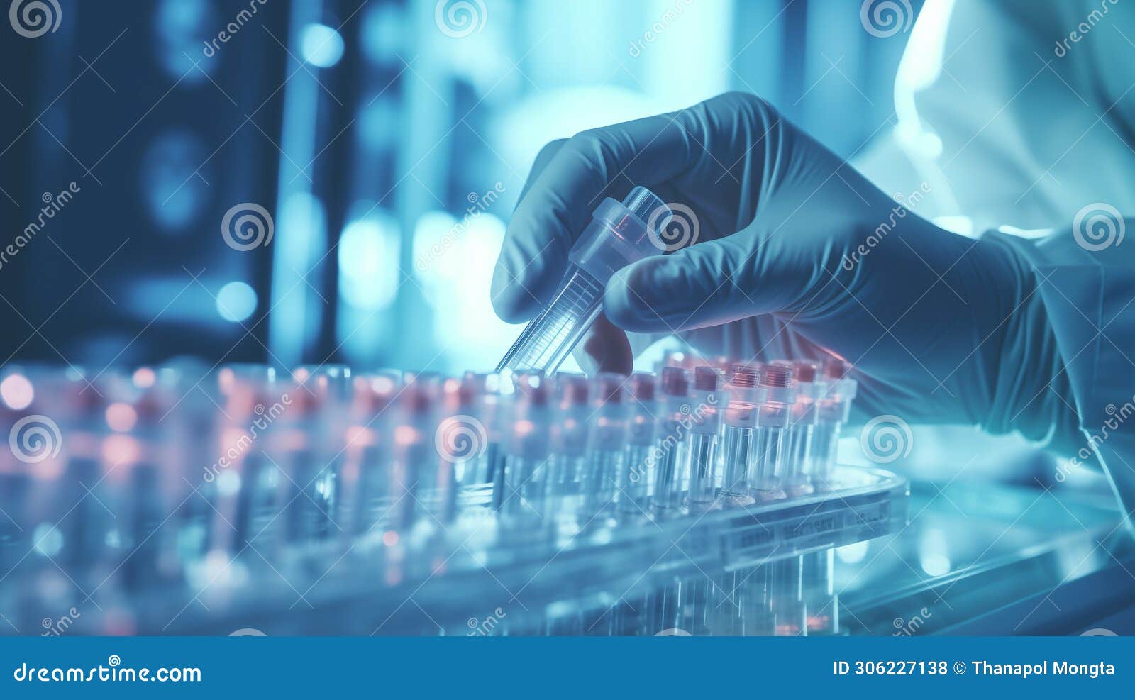 A Lab Technician with Precision Pipettes a Sample into Test Tubes for ...