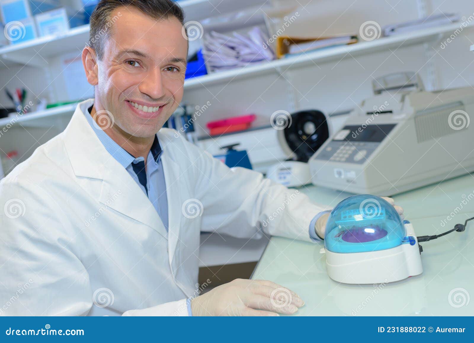 Lab technician smiling stock photo. Image of science - 231888022