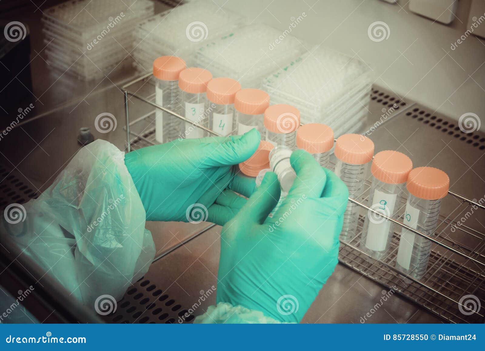 Lab Technician Takes Sample from Tube for Test, Close Up Stock Photo ...