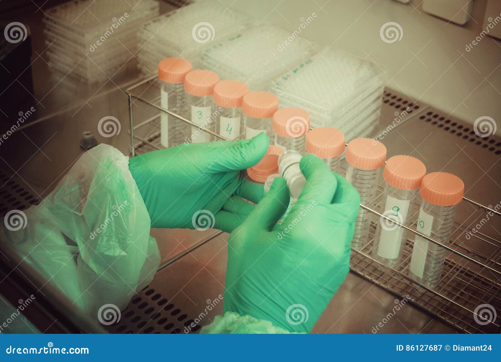 Lab Technician Takes Sample from Tube for Test, Close Up Stock Image ...