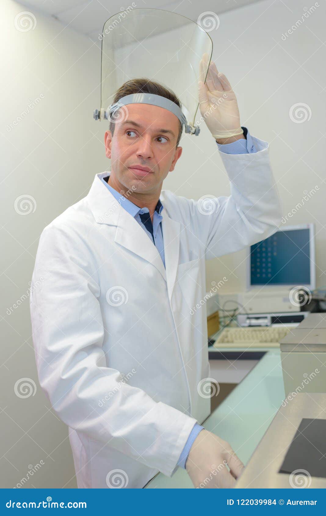 Lab Technician Wearing Visor Stock Photo - Image of working, head ...