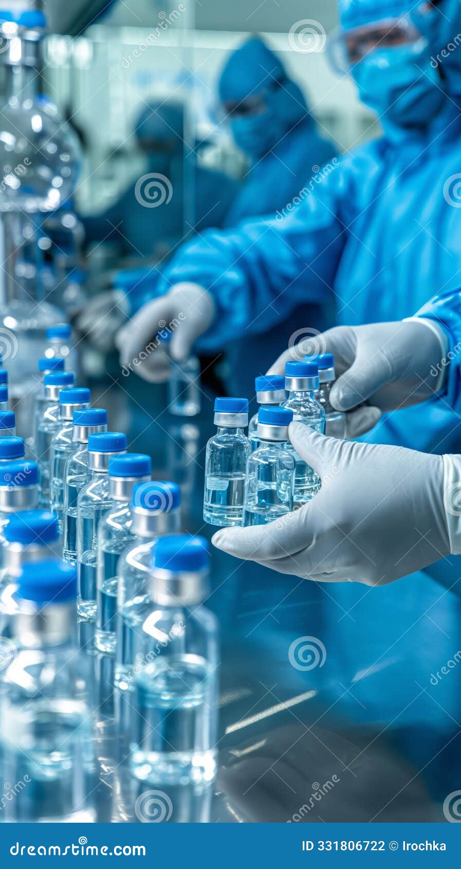 Lab Technicians in Protective Gear Handling Vials Safely Stock Photo ...