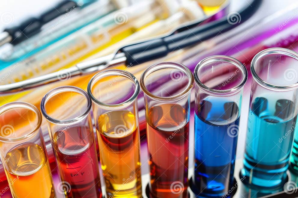 Lab Test Tubes Assorted Solutions Stethoscope Backdrop Emphasizing ...