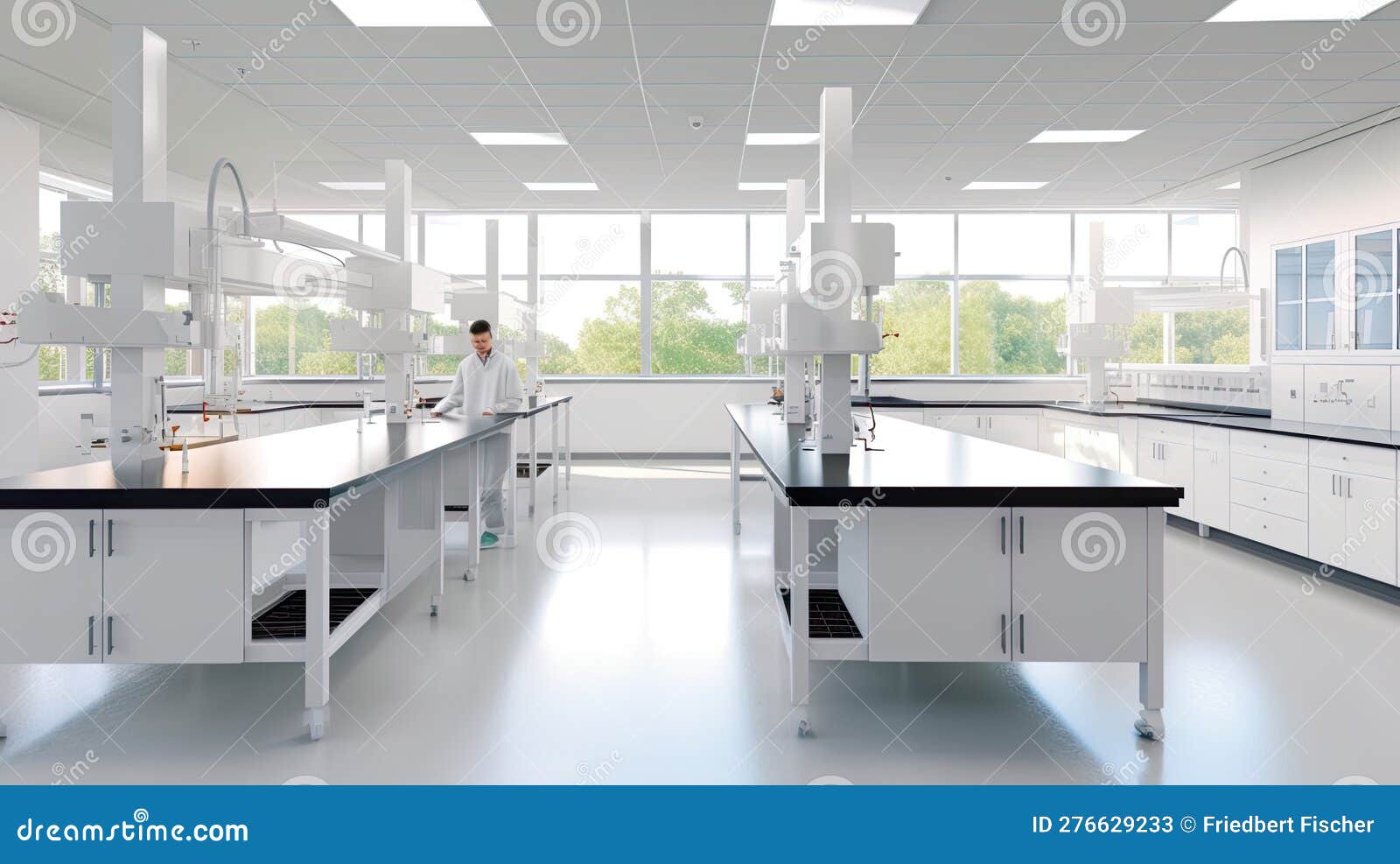 A Lab with White Cabinets and a Black Chair. AI Generative Image Stock ...