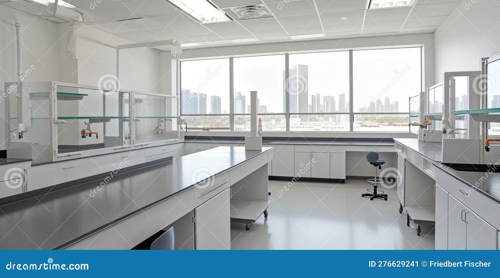 A Lab with White Cabinets and a Black Chair. AI Generative Image Stock ...