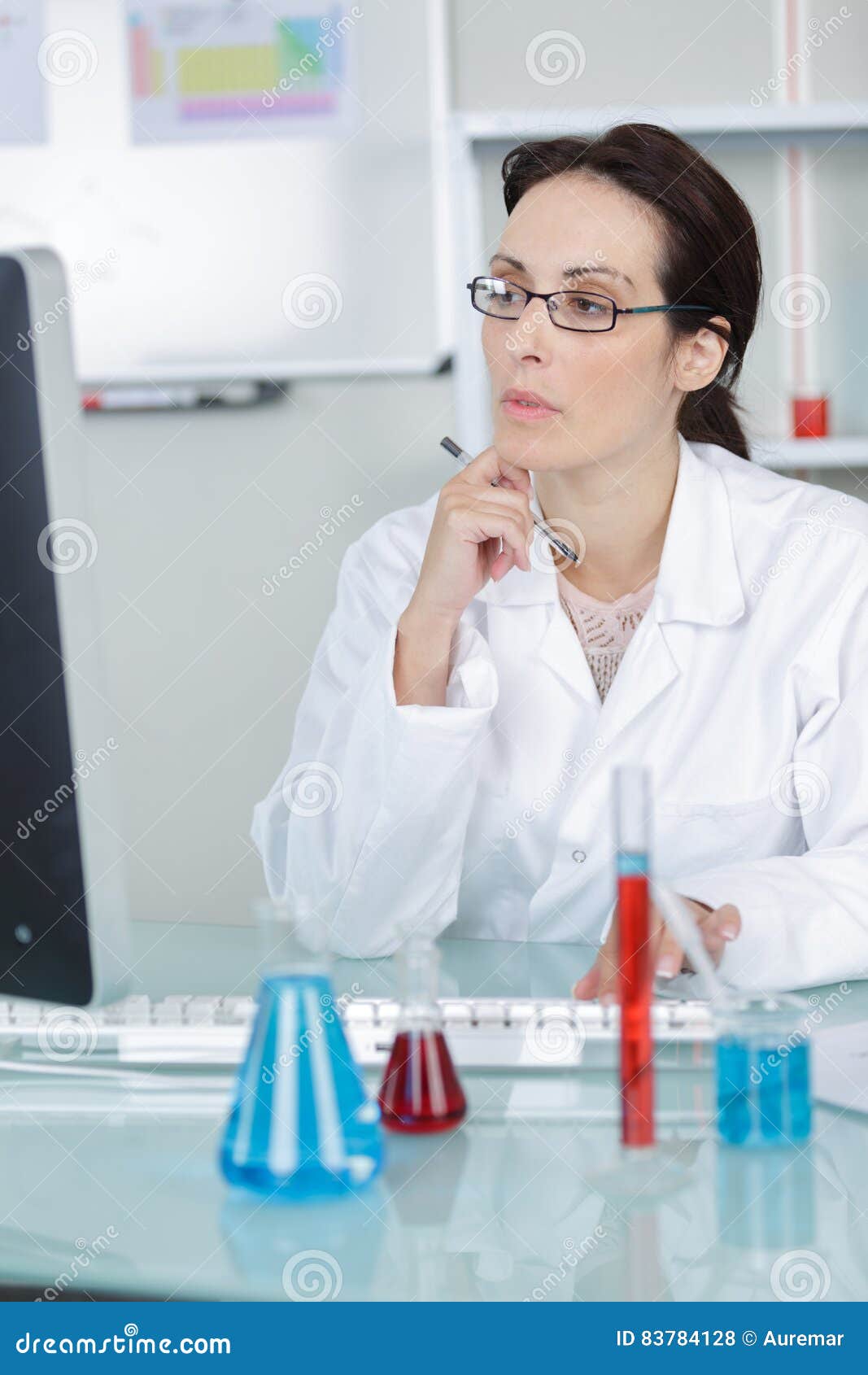 Lab Worker Thoughtful in Front Computer Stock Photo - Image of indoor ...