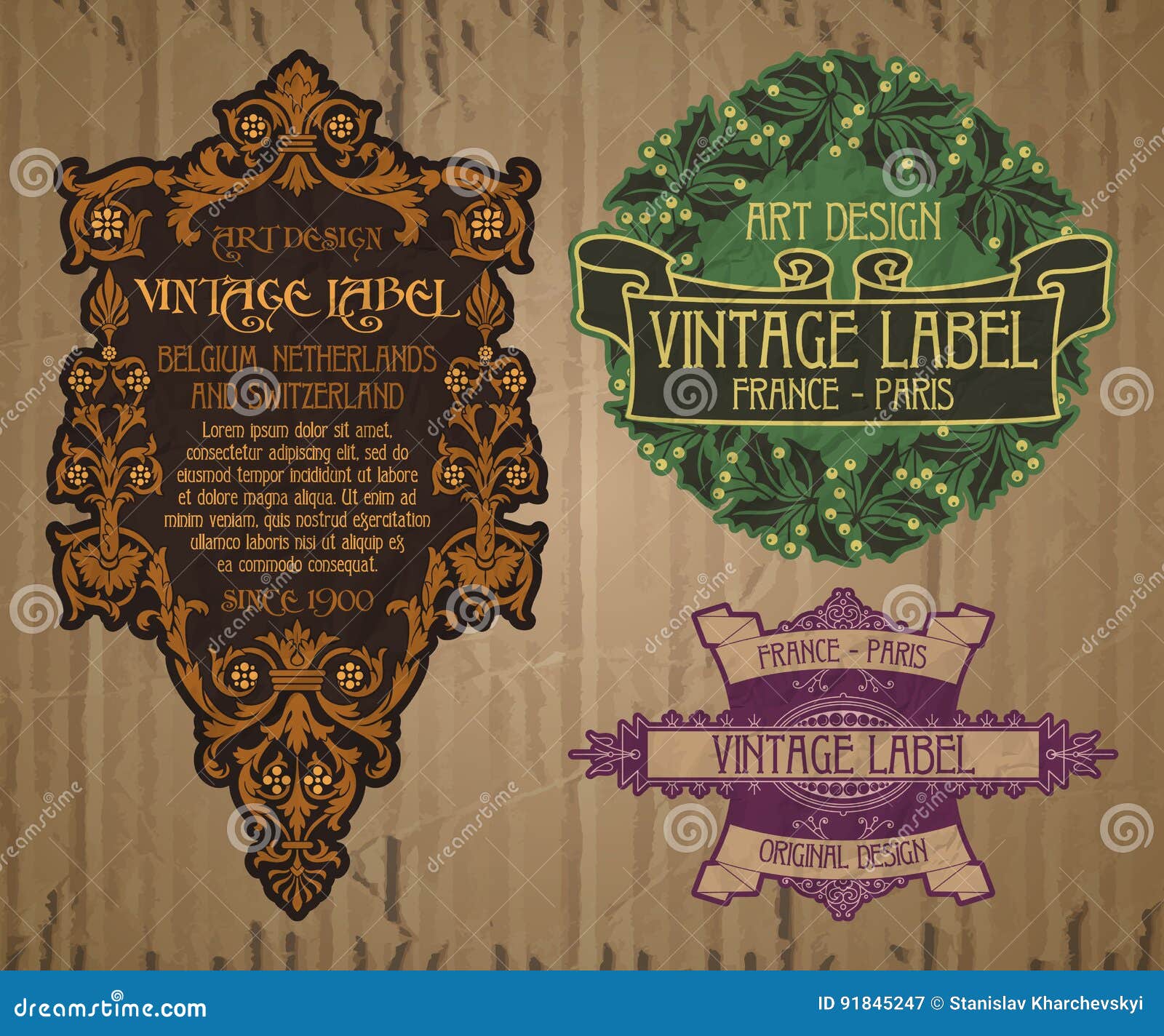 Label Art Nouveau stock vector. Illustration of floral - 91845247