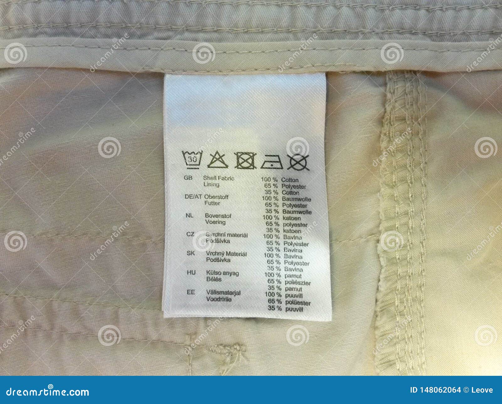 Label of Clothing with Marked Materials and Washing Symbols Stock Photo ...