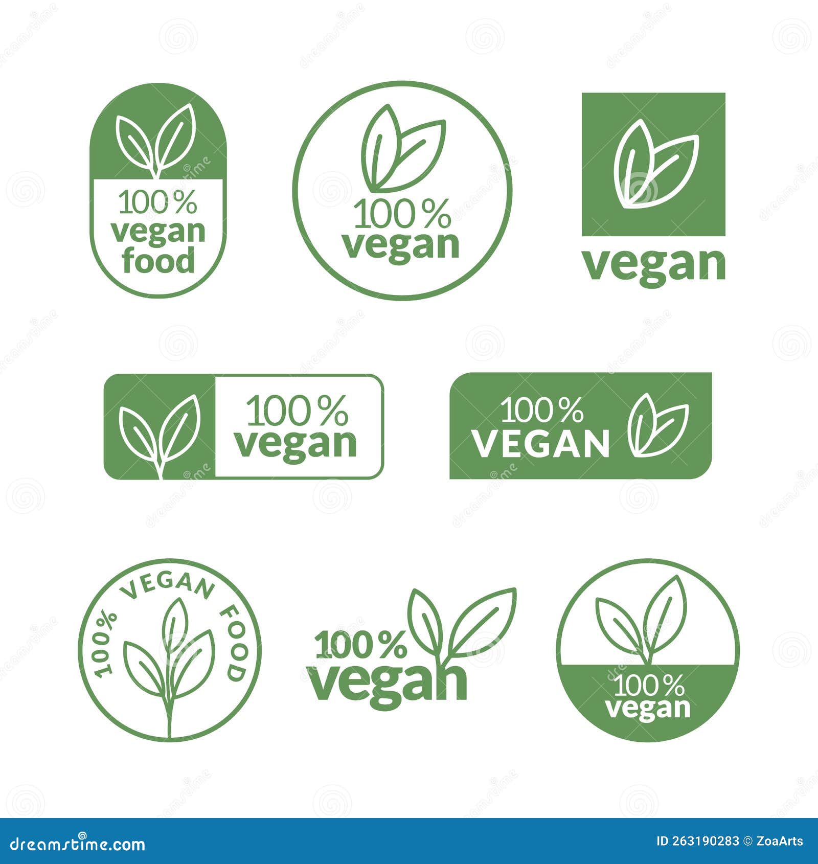 Vector Illustration 100 Percent Vegan Food Label Set Stock Vector ...