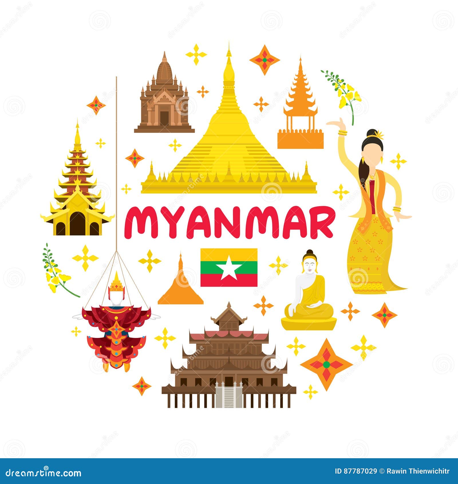 Label D'attraction De Voyage De Myanmar Illustration de Vecteur ...