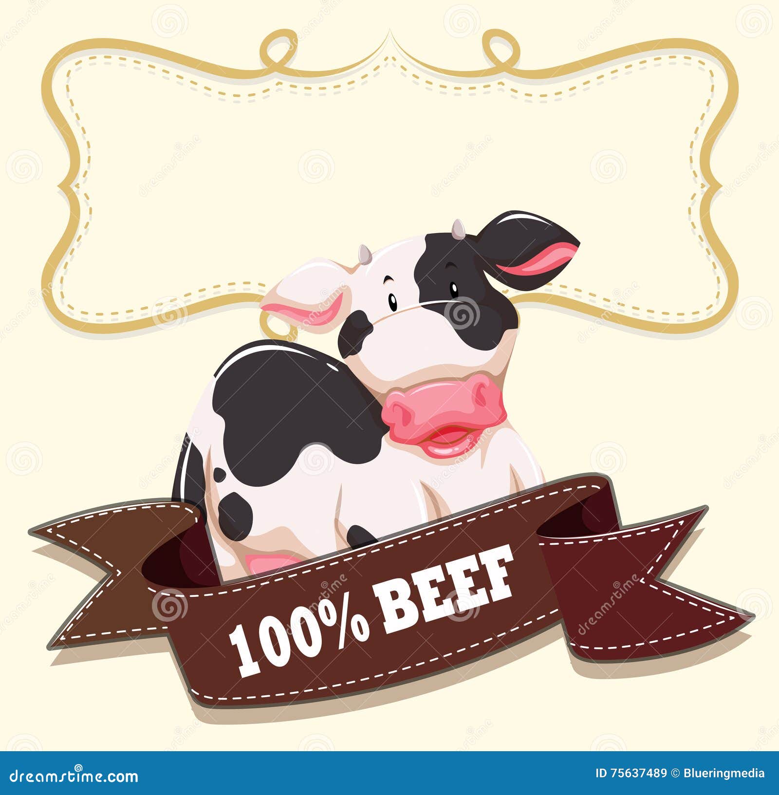 Label Design with Cow and Ribbon Stock Vector - Illustration of farm ...
