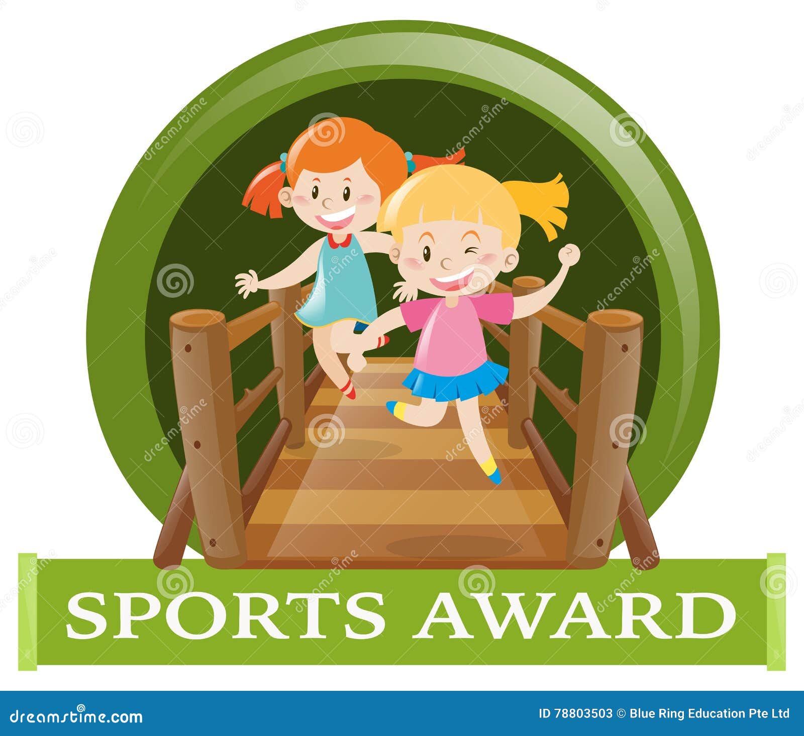 Label Design with Two Girls on Bridge Stock Vector - Illustration of ...