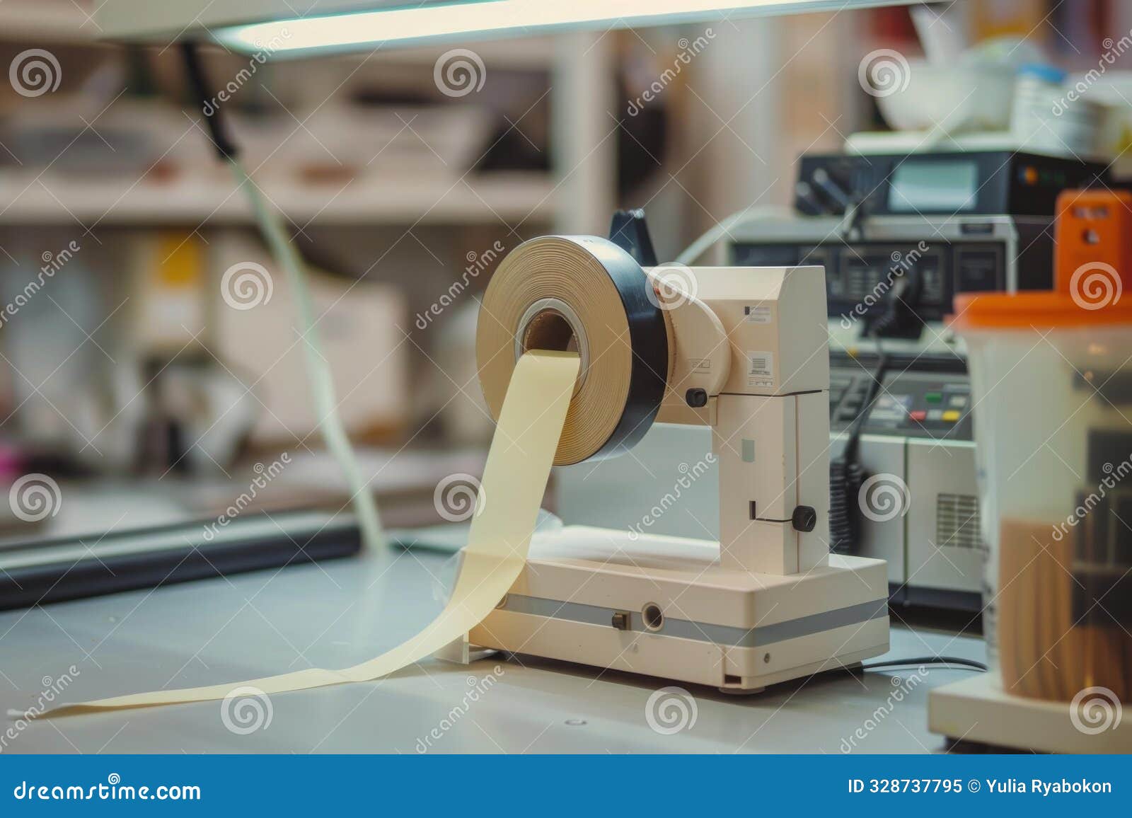 Label Dispenser Machine Standing on Table in a Brightly Lit Laboratory ...