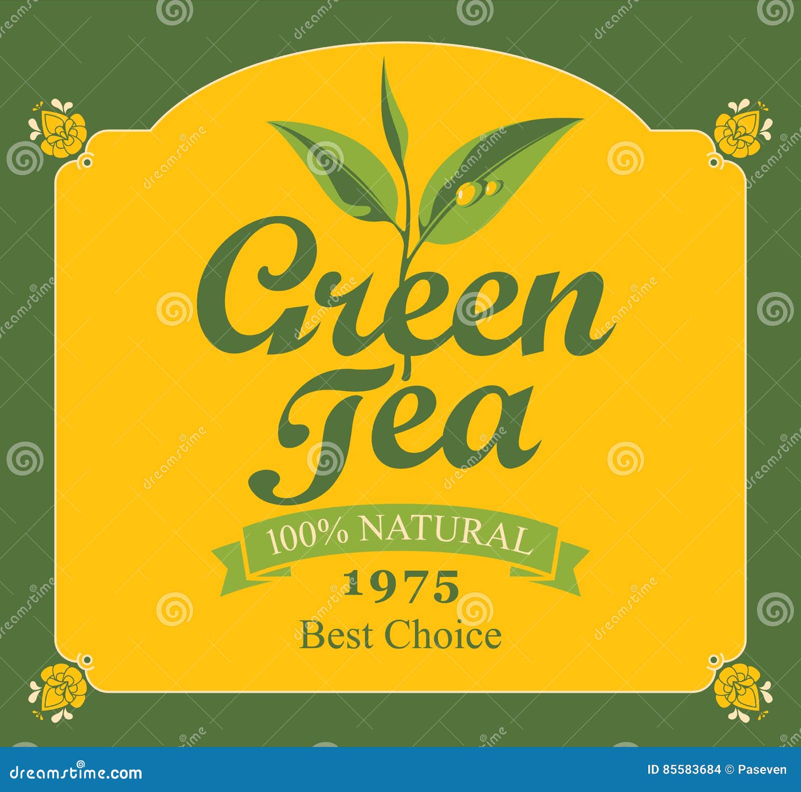 Label for green tea stock vector. Illustration of cafe - 85583684