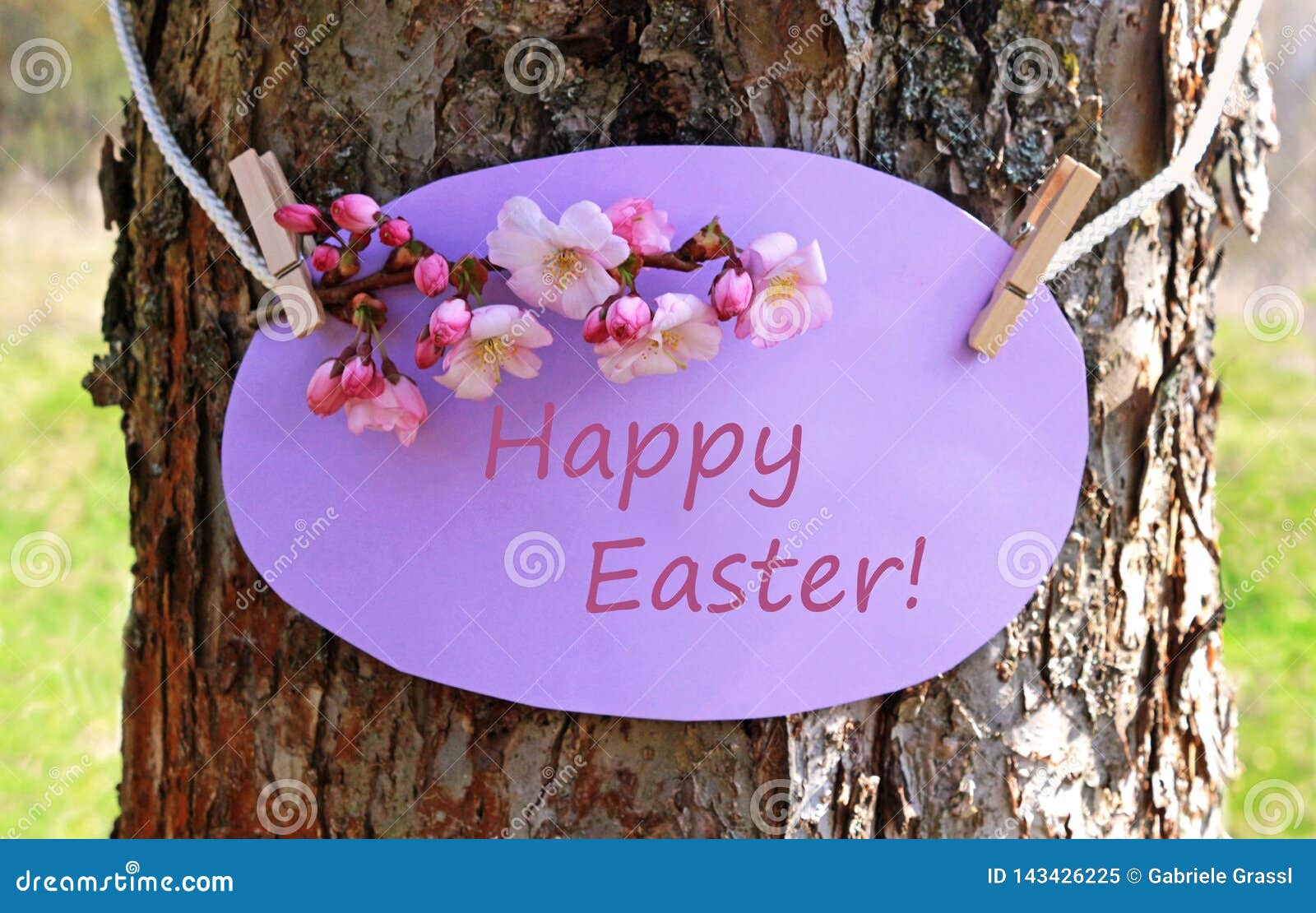 Label Happy Easter on a Tree Stock Image - Image of freshness, bark ...
