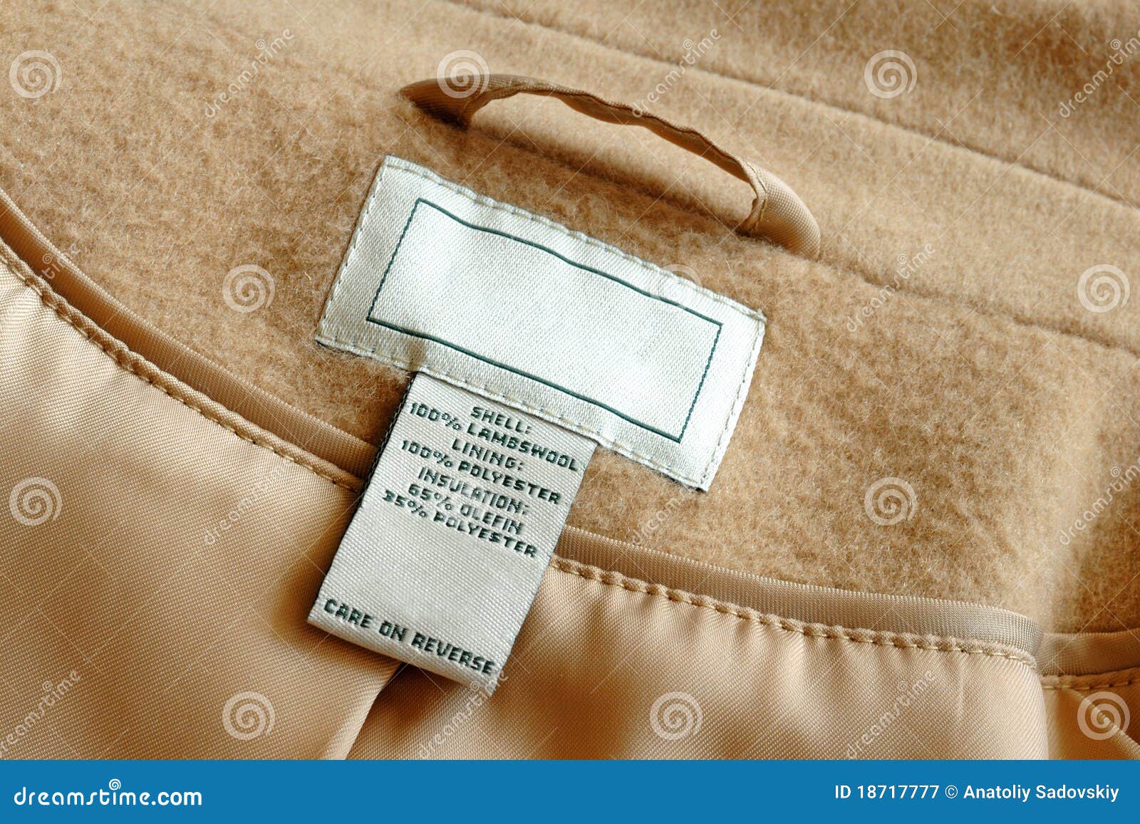Label inside of coat stock image. Image of fiber, wool - 18717777