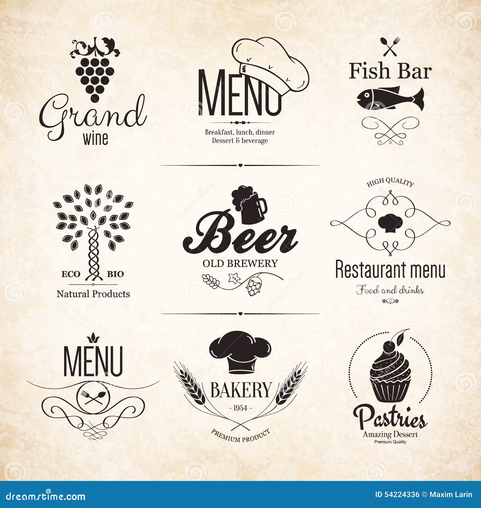 Label, Logo Set for Restaurant Menu Design Stock Vector - Illustration ...