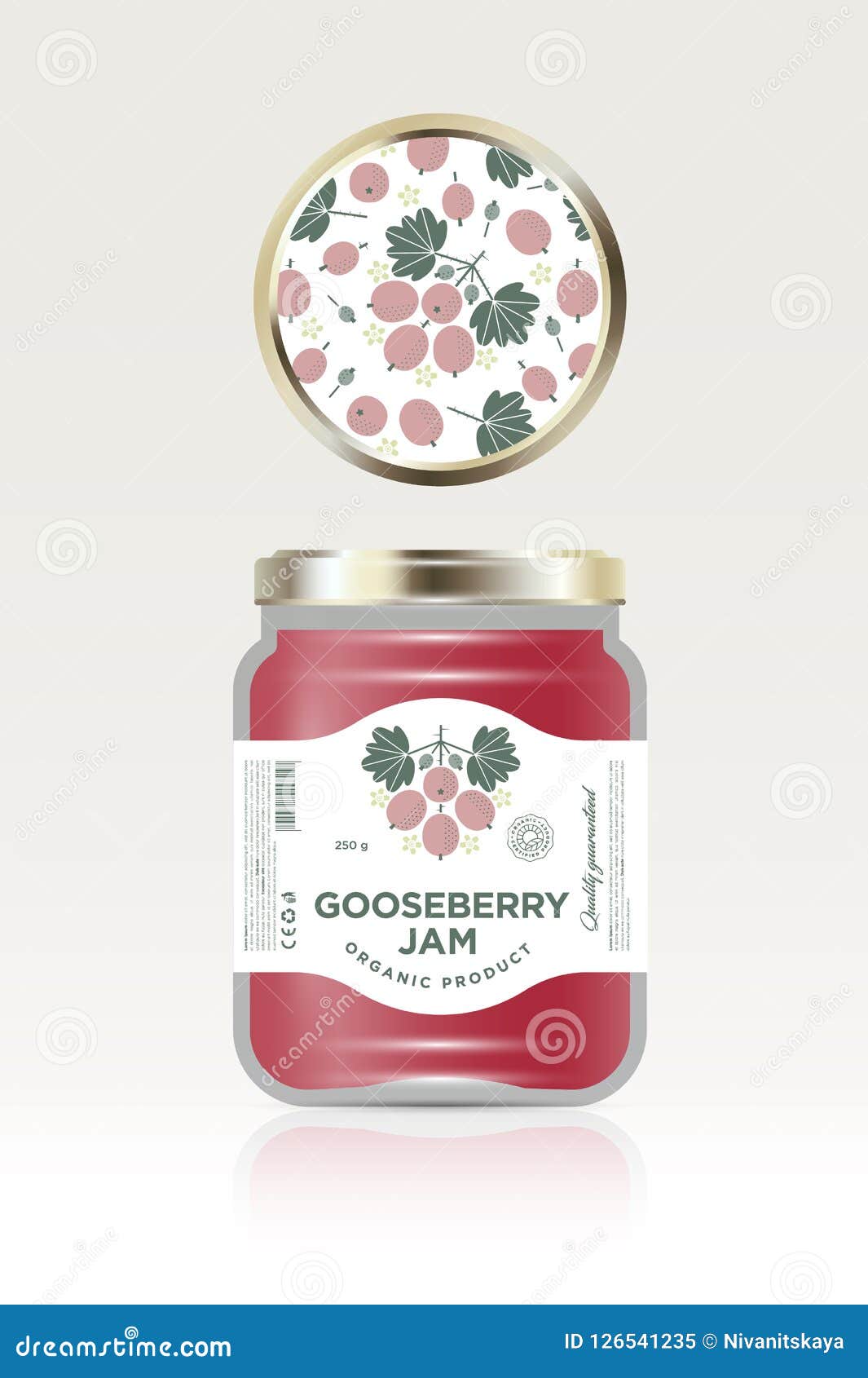 Label and Packaging of Gooseberry Jam. Can Lid Jar with Fruit Pattern ...