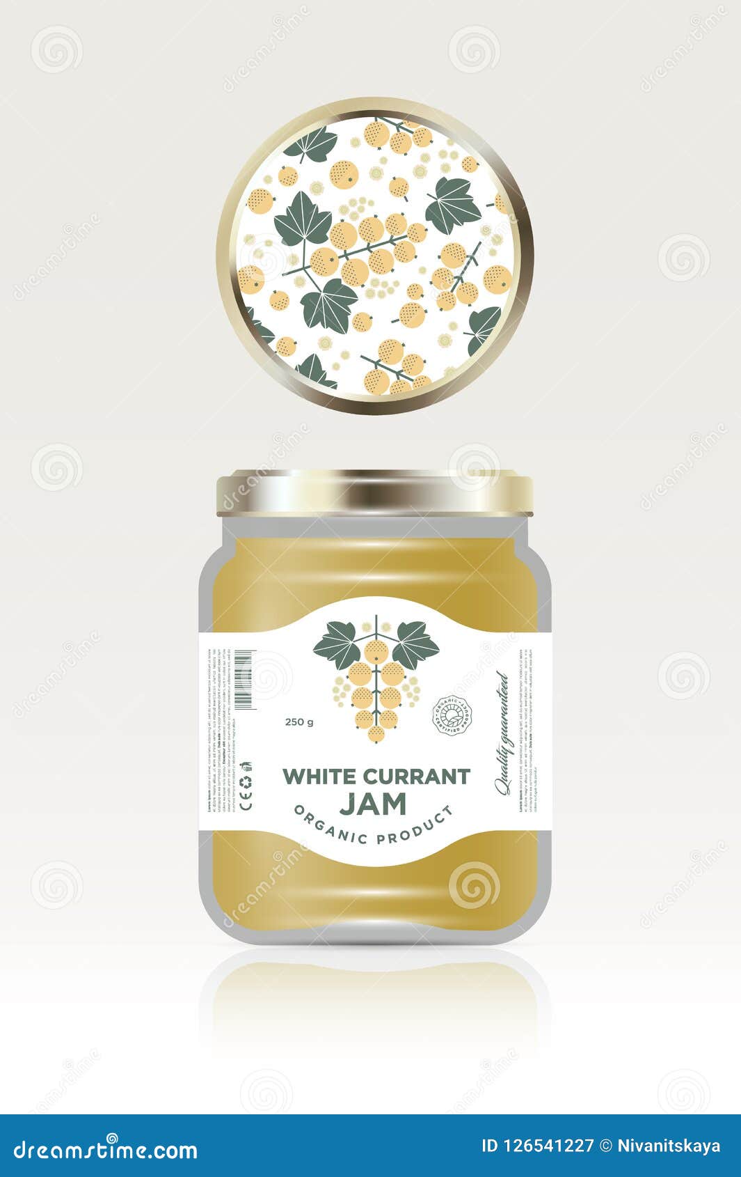 Label and Packaging of White Currant Jam. Can Lid Jar with Fruit ...