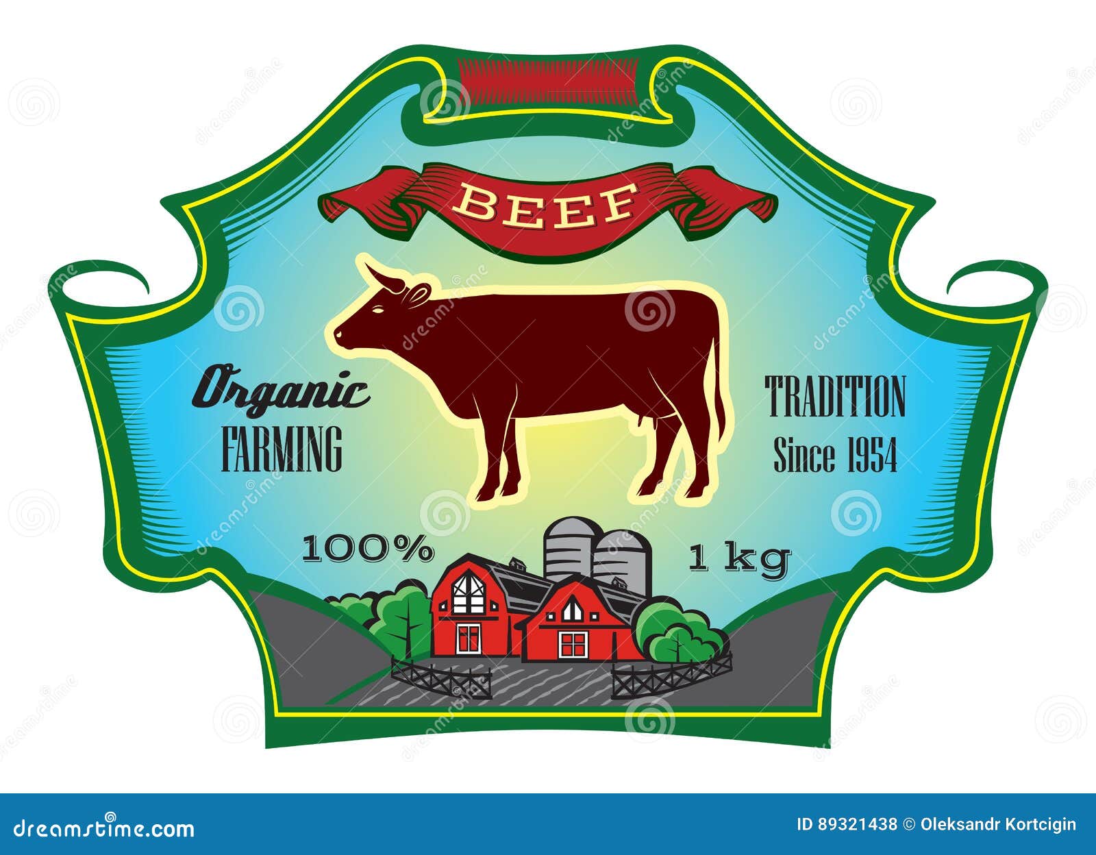 Label for Packing Beef with Cow. Vector Illustration Stock Vector ...