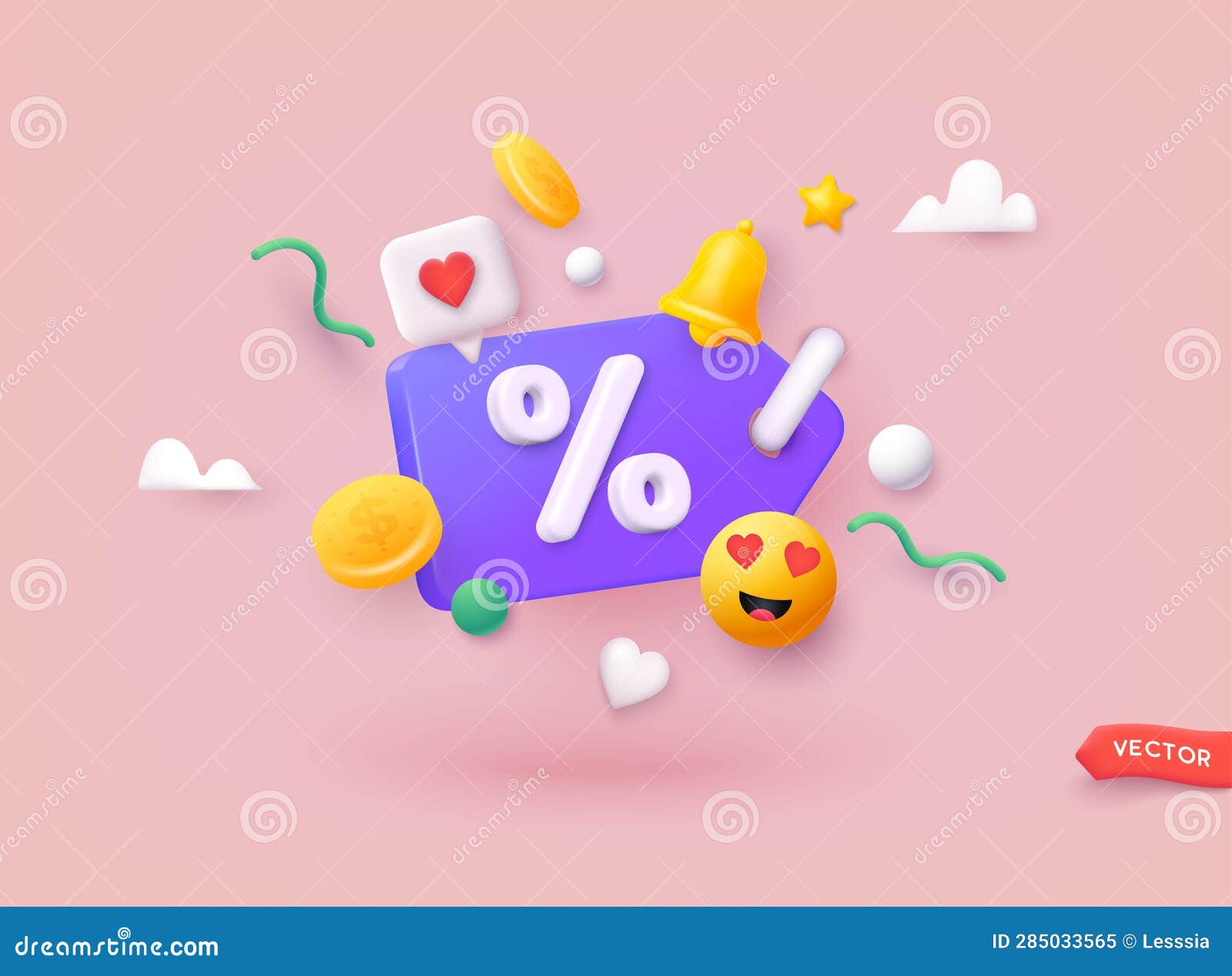 Label with Percent, Check Mark and Discount. App Icon. 3D Web Vector ...