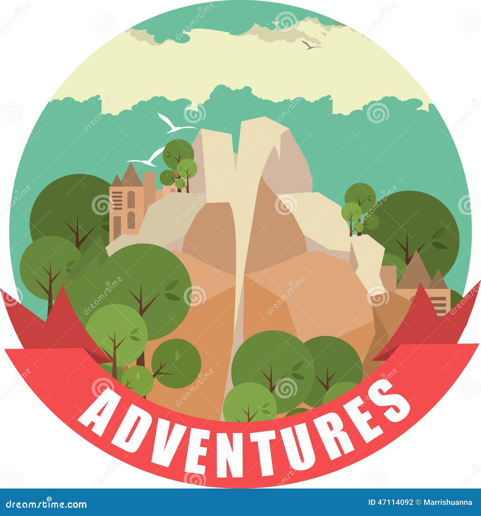 Label with a Picture of the Nature of the Mountain Landscape in Round ...