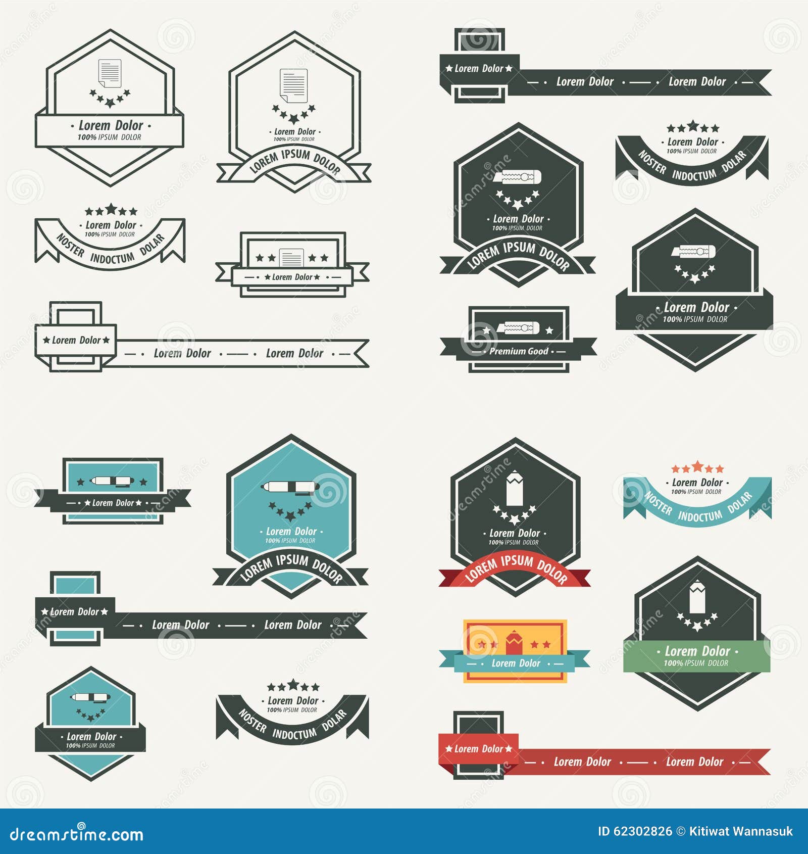 Label and Ribbon Template Set Stock Vector - Illustration of button ...