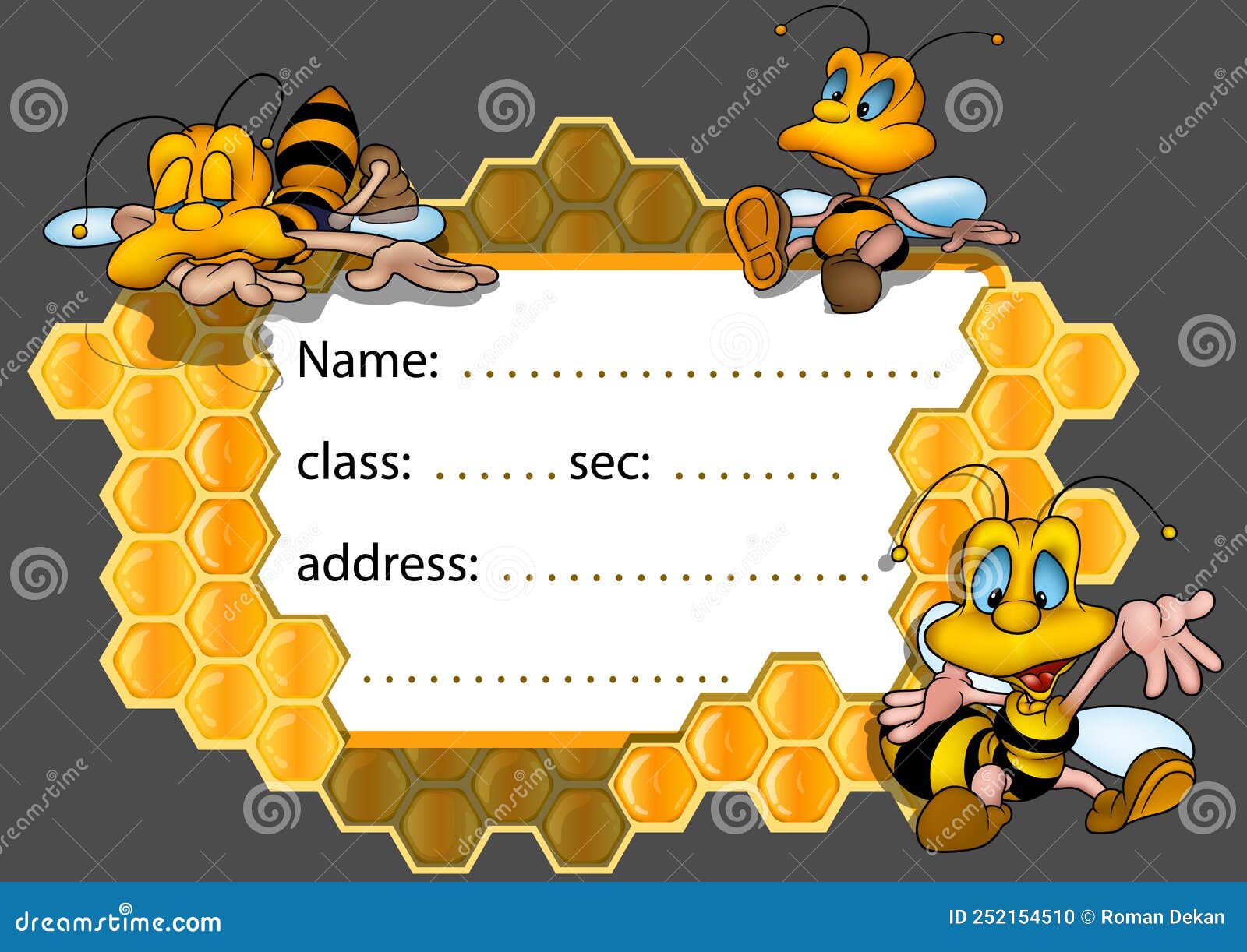 A Label for a School Notebook with Cute Bees on a Honeycomb Stock ...