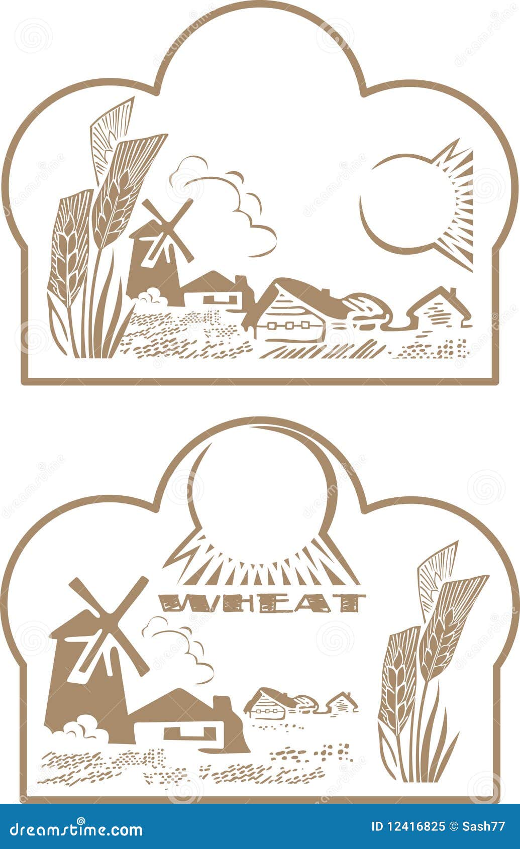 Label wheat and landscape stock vector. Illustration of autumn - 12416825