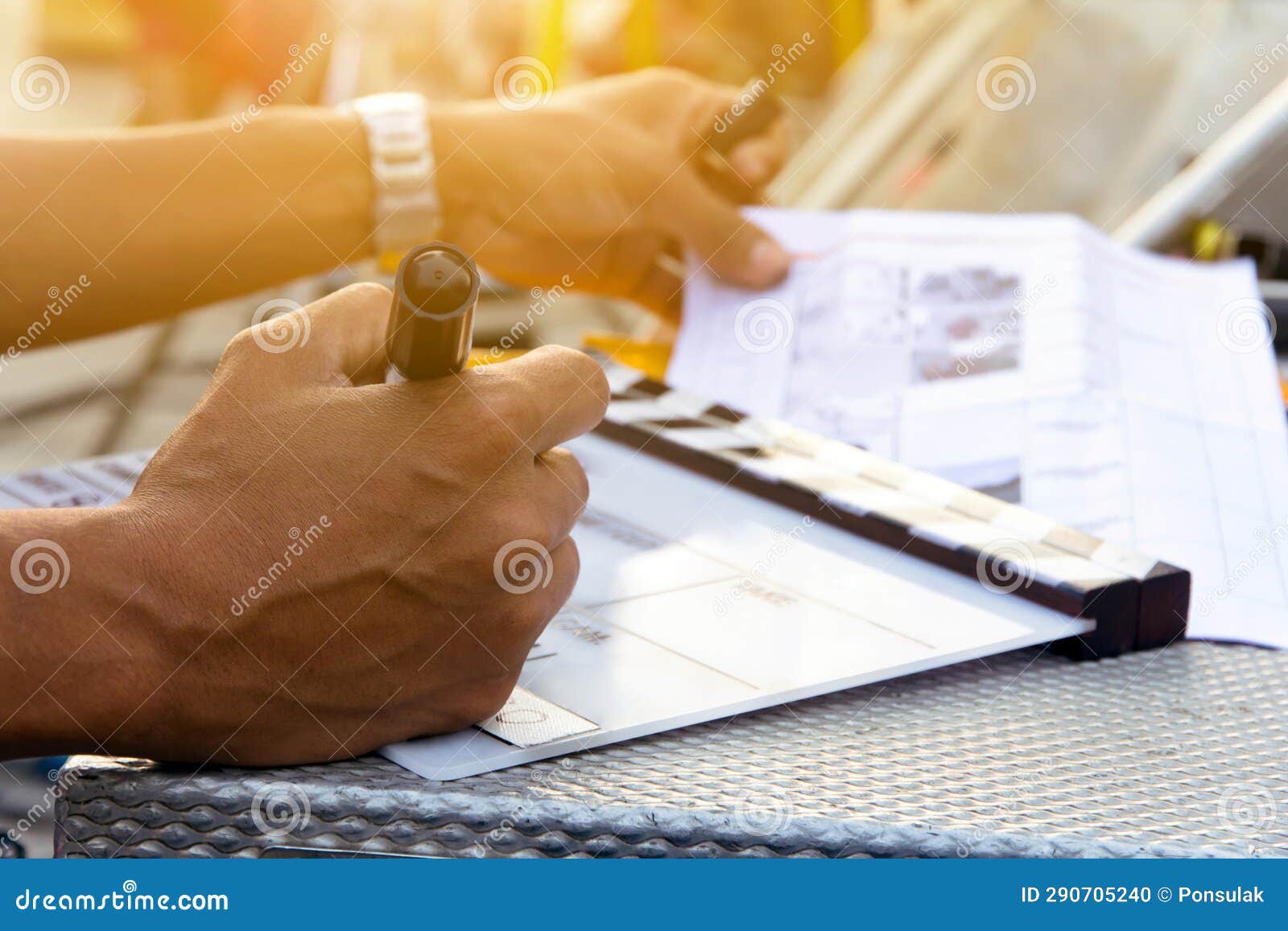 Labeling the Slate on Set, Film Slate and Film Crew Production Set ...
