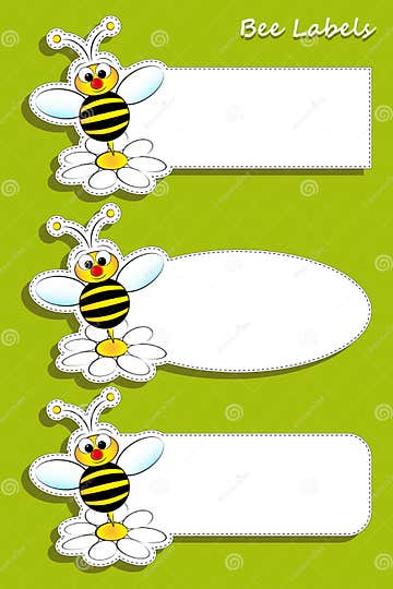Labels with Bee, Illustration for Kids Stock Vector - Illustration of ...