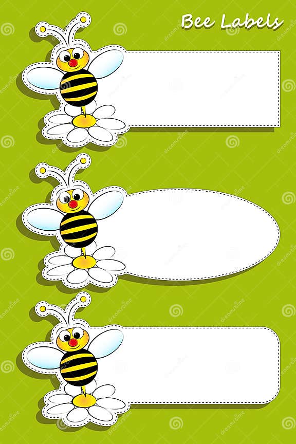 Labels with Bee, Illustration for Kids Stock Vector - Illustration of ...