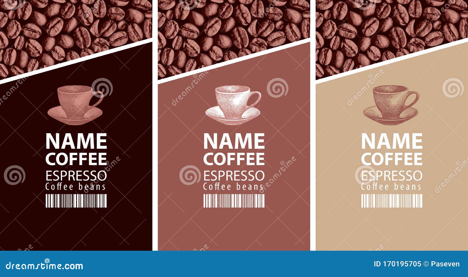 Labels with Coffee Cups, Barcodes and Coffee Beans Stock Vector ...