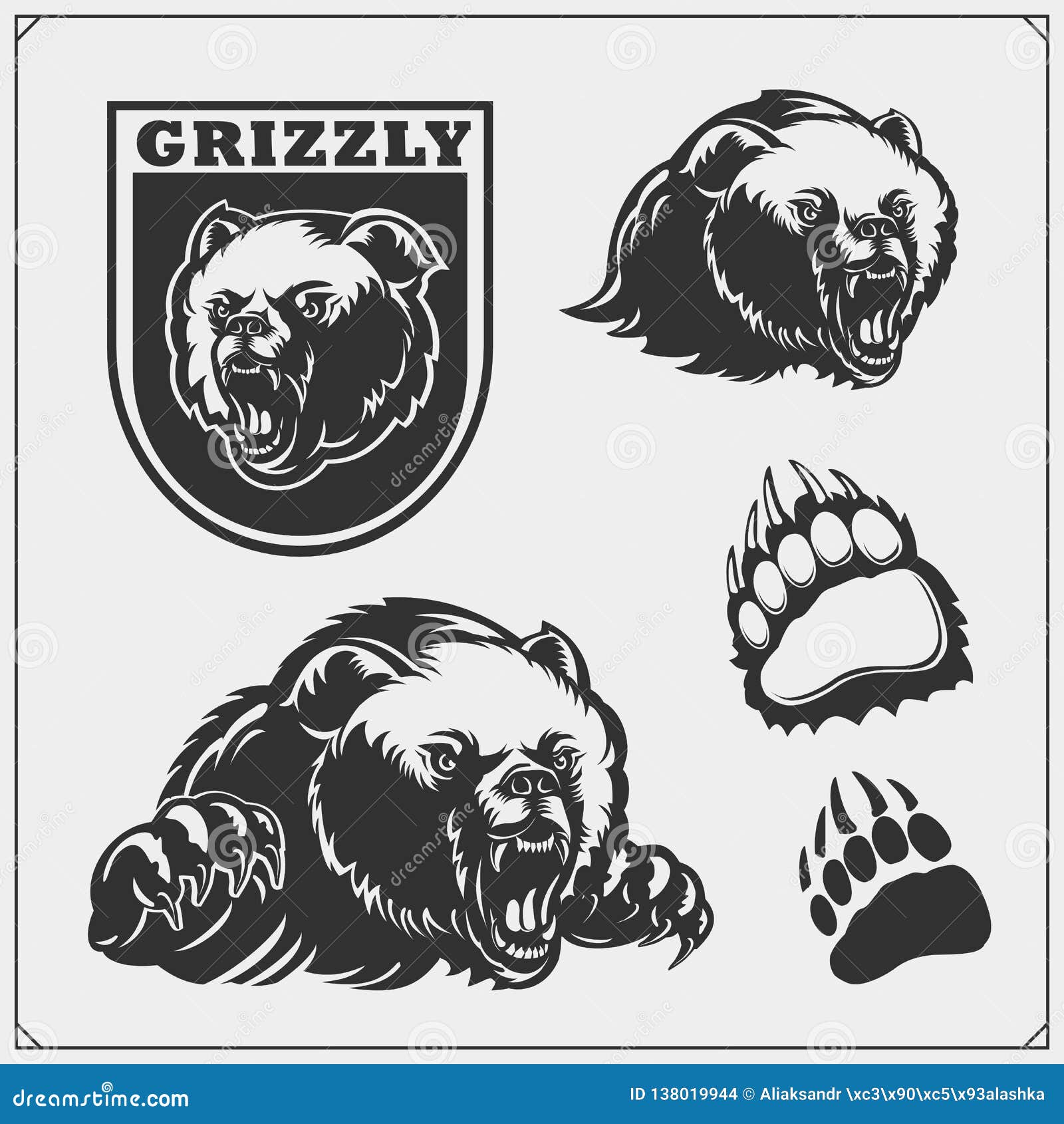 Bear Paw Print Circle Logo Design Concept. Collection Cartoon Vector ...