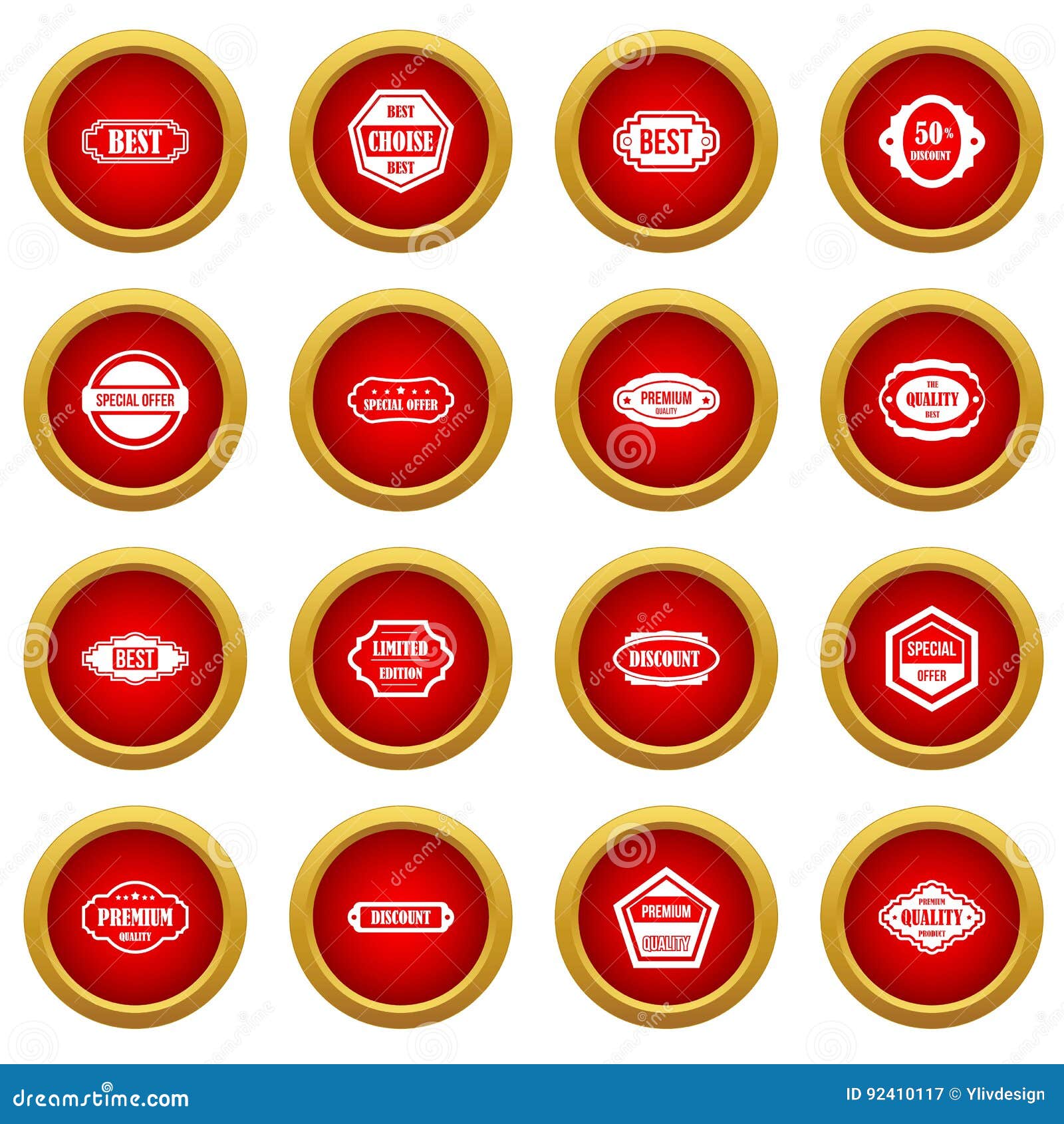 Labels icon red circle set stock vector. Illustration of choice - 92410117