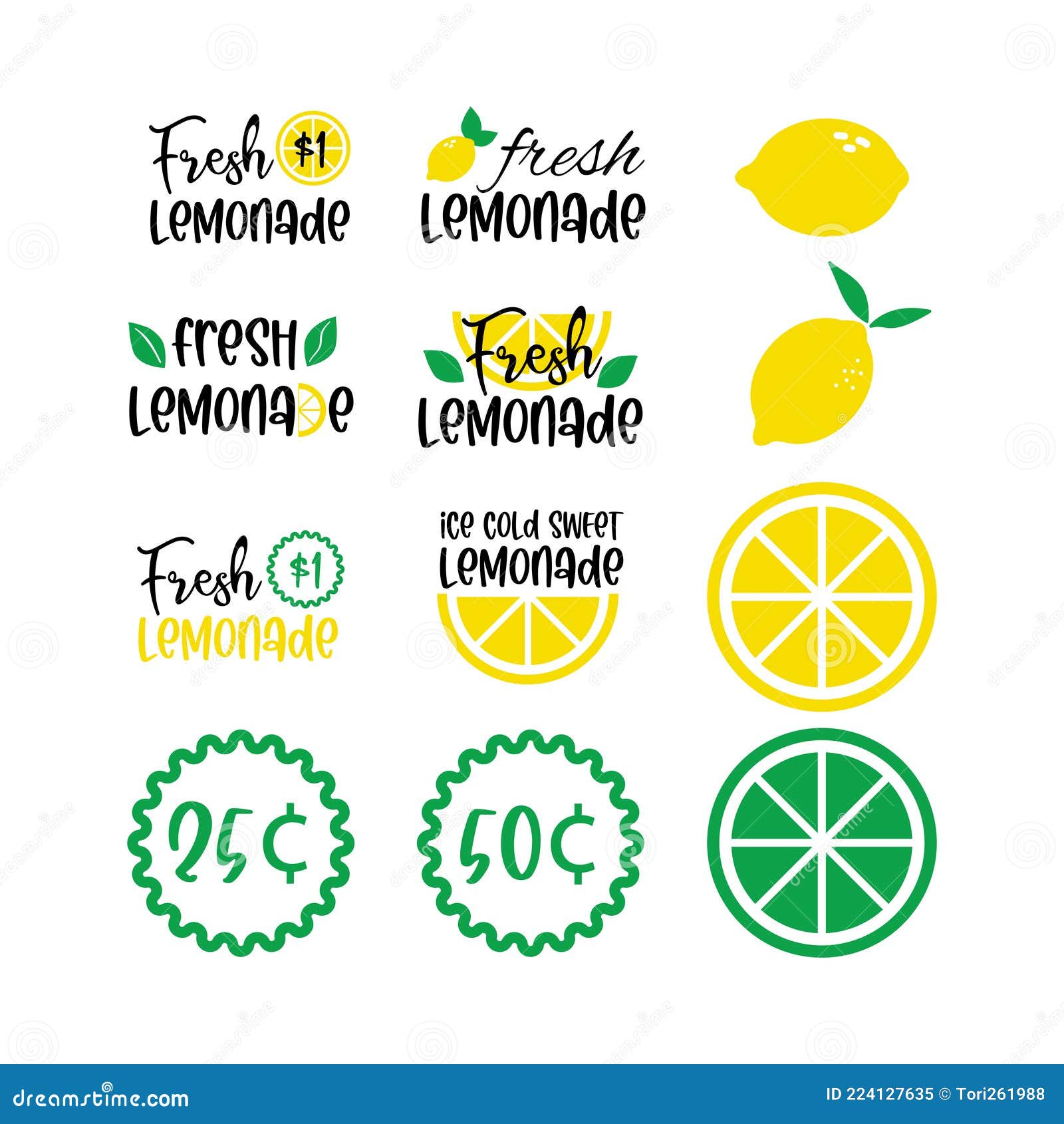 Labels and Signs of Fresh Lemonade with Lemon. Vector Illustrations for ...
