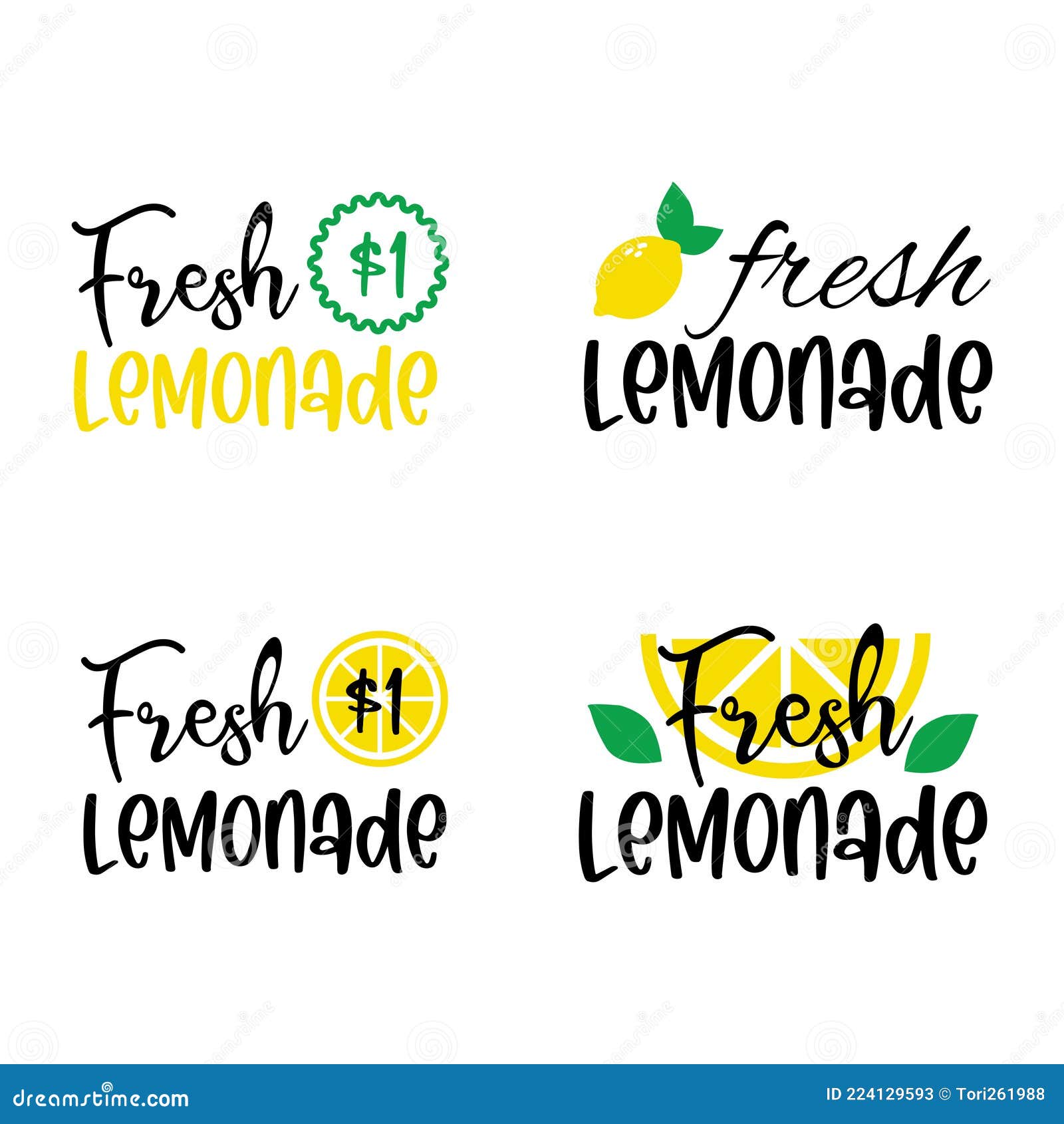 Labels And Signs Of Fresh Lemonade With Lemon Vector Illustrations For