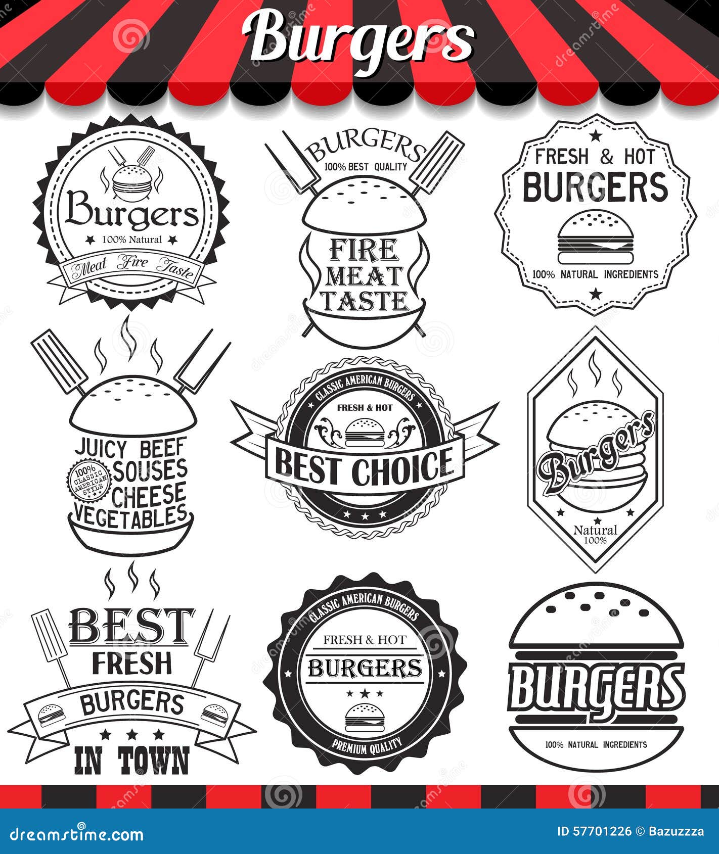 Labels, Stickers and Logotypes Elements for Burger Stock Vector ...