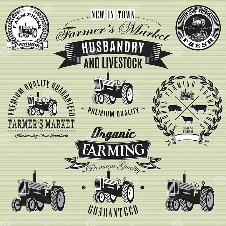 Labels with a Tractor for Livestock and Crop Stock Vector ...