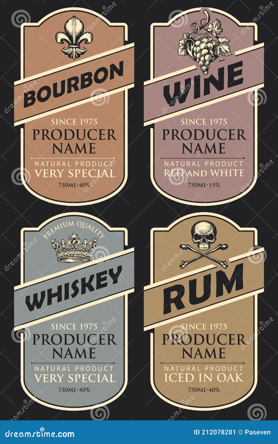 Labels for Various Alcoholic Drinks in Retro Style Stock Vector ...