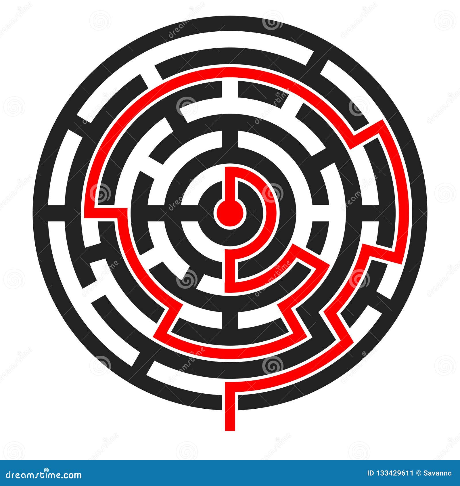 Laberinto Redondo Con La Trayectoria Roja a Centrarse Ilustración del ...