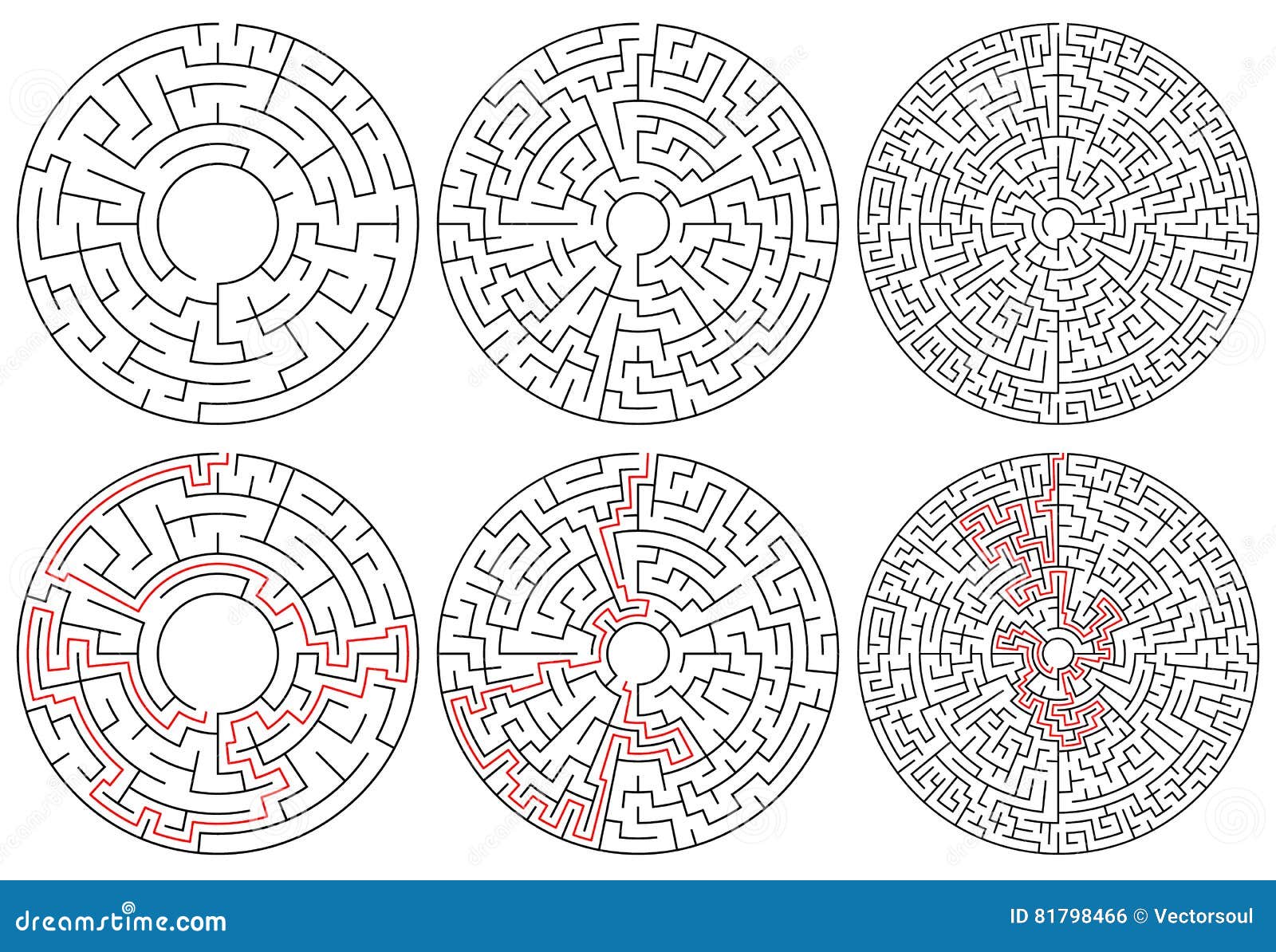 Laberintos Circulares Versión 3 Con Diversa Complejidad Ilustración del Vector - Ilustración de ...
