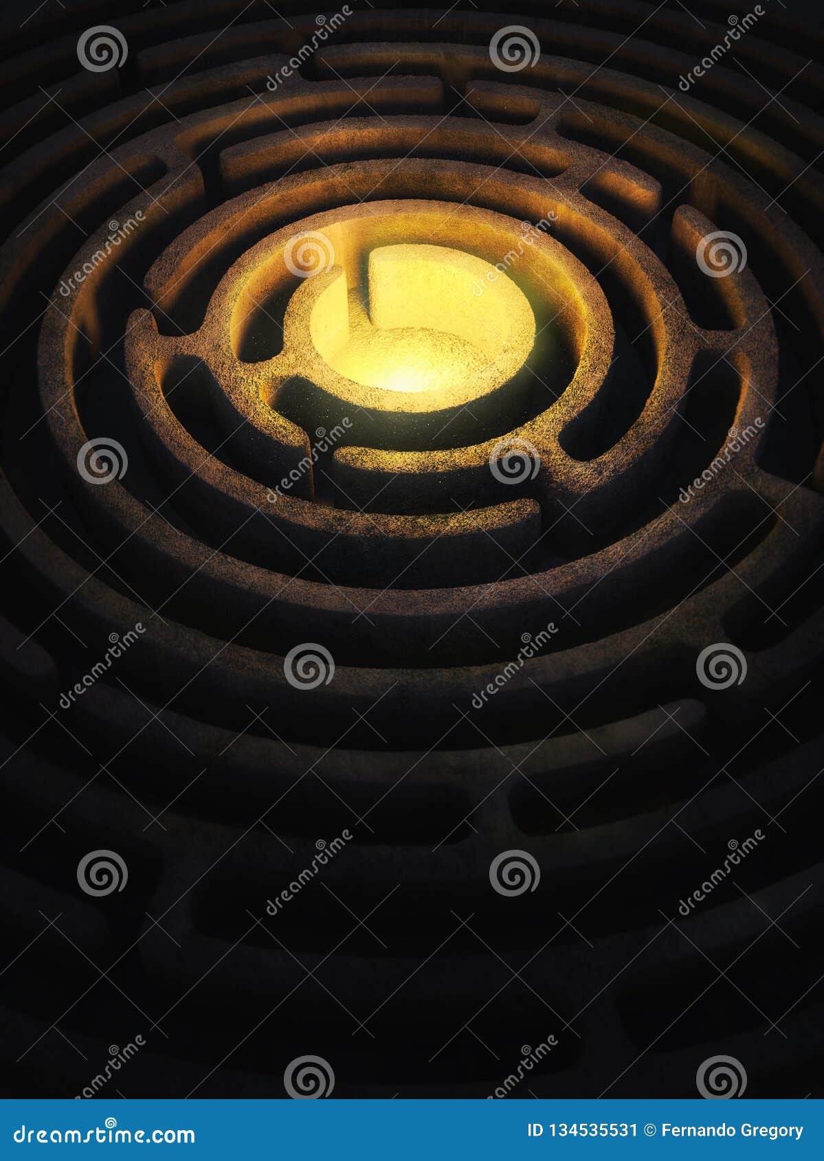 Labirinto Circolare Con Una Luce Intensa Nel Centro Illustrazione di ...