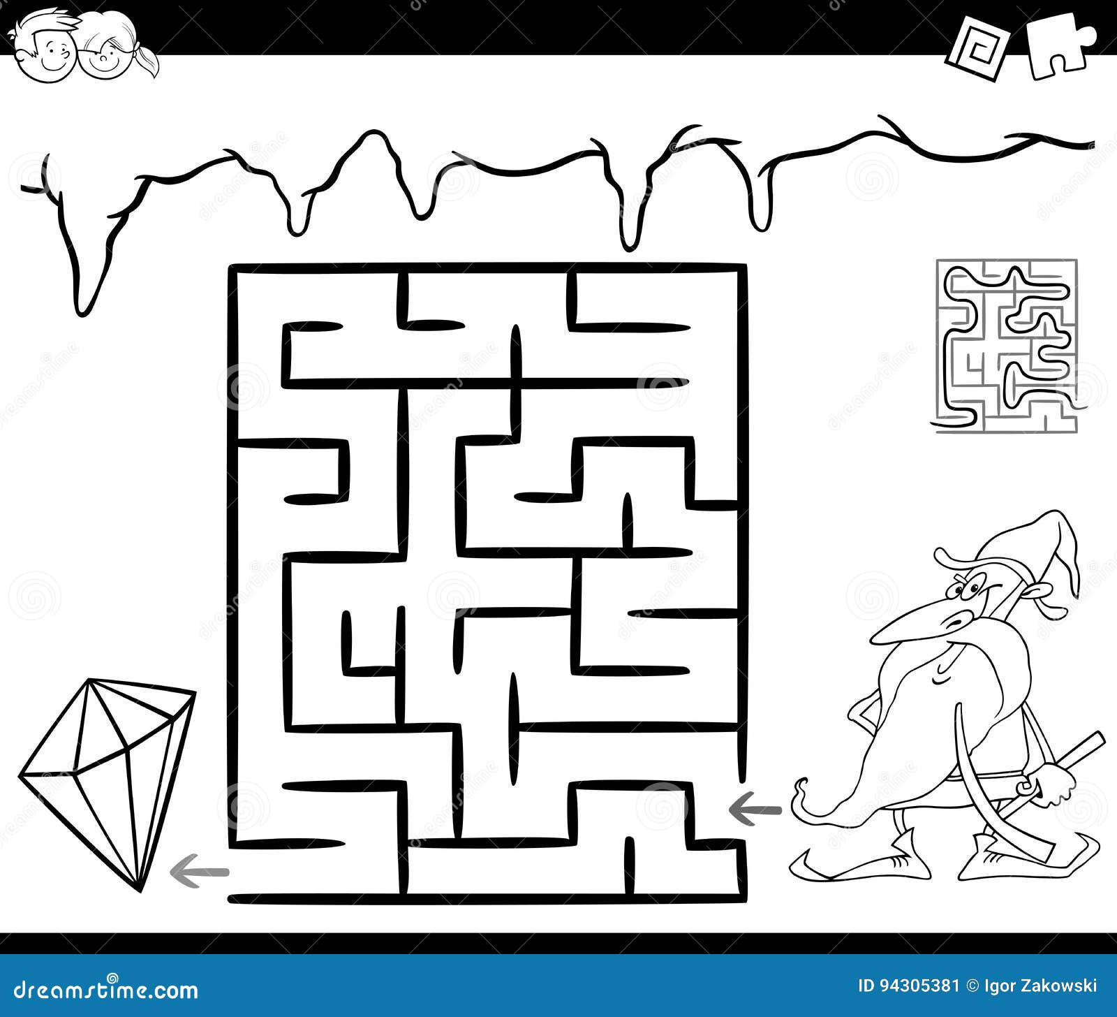 Labirinto Com Anão E Gema Para Colorir Ilustração do Vetor - Ilustração ...