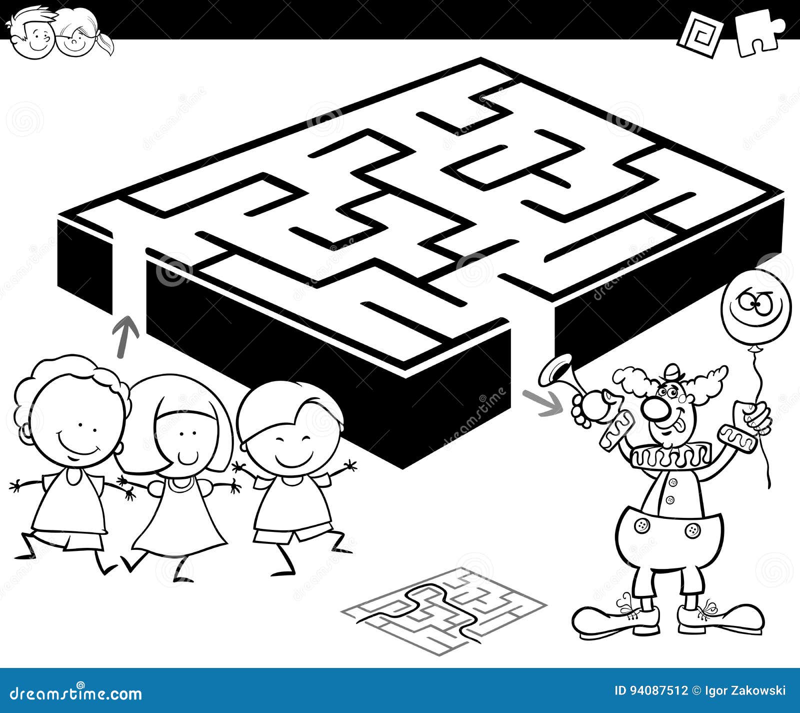 Labirinto Com Crianças E Palhaço Para Colorir Ilustração do Vetor ...