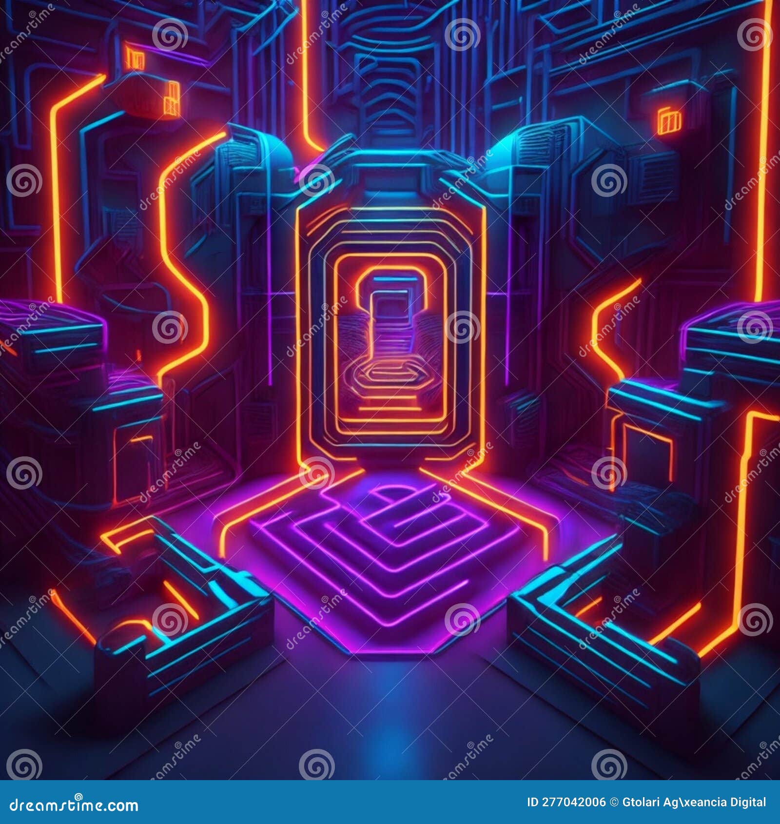 Modern Futuristic Neon 3d Maze. Labyrinth Background. Neon Lights Stock ...