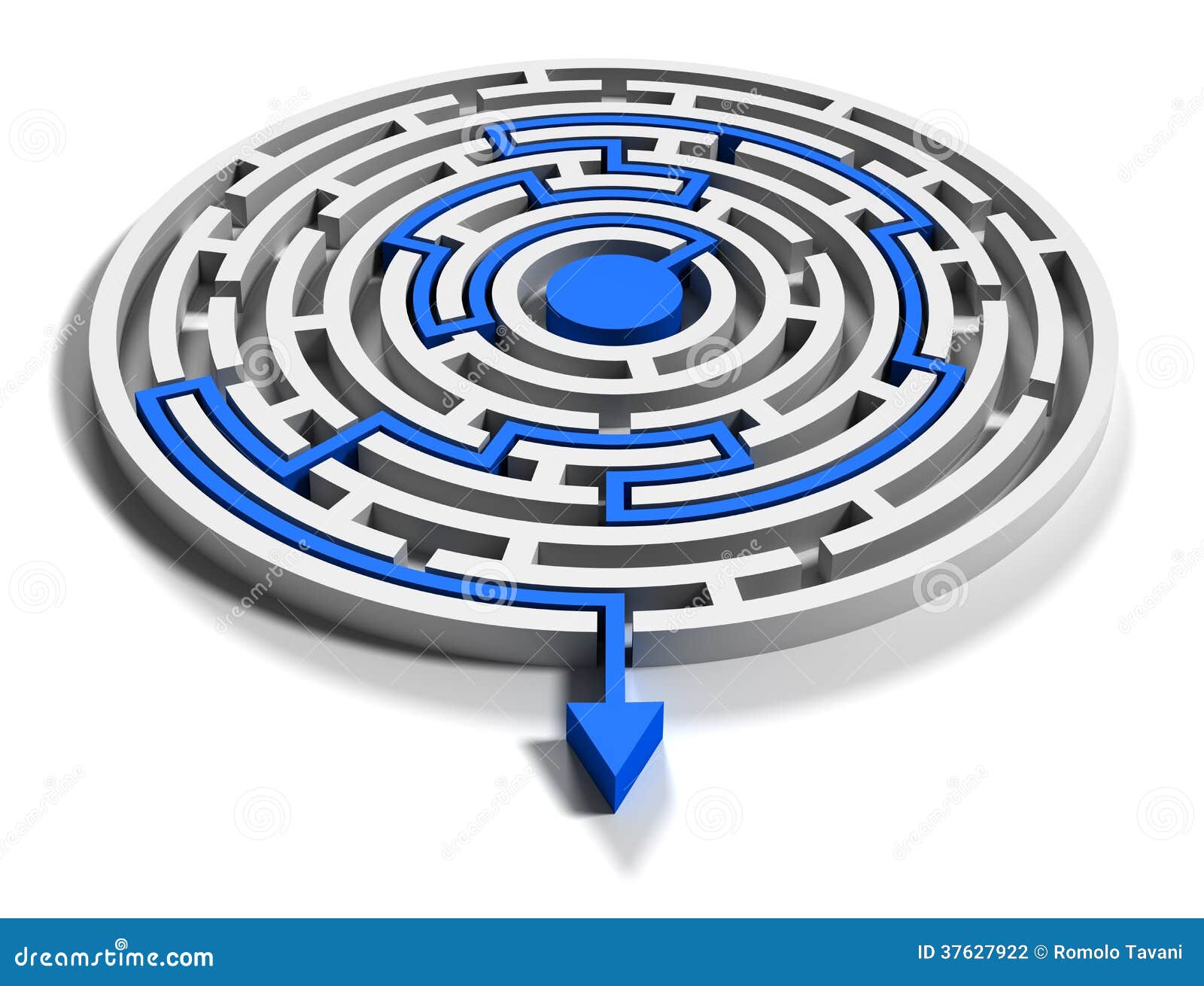 Labirinto Redondo Com a Seta Azul Output Para Baixo Ilustração Stock ...