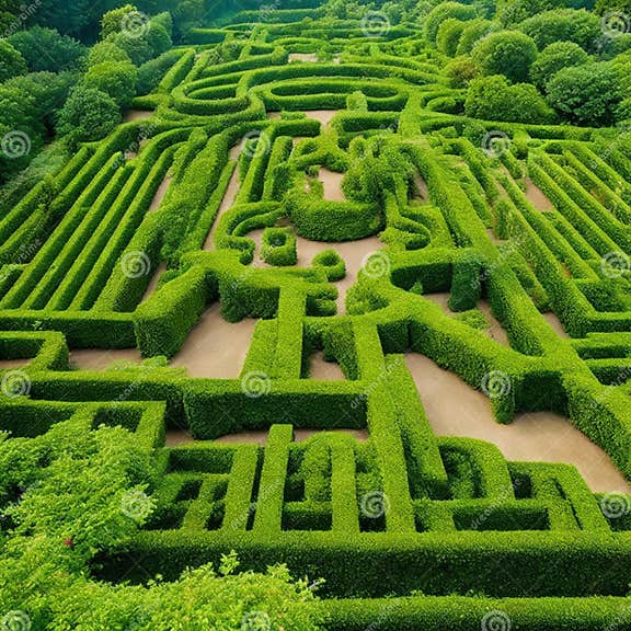 Green Labyrinth. Plant Maze. Garden. Aerial View of Green Labyrinth ...